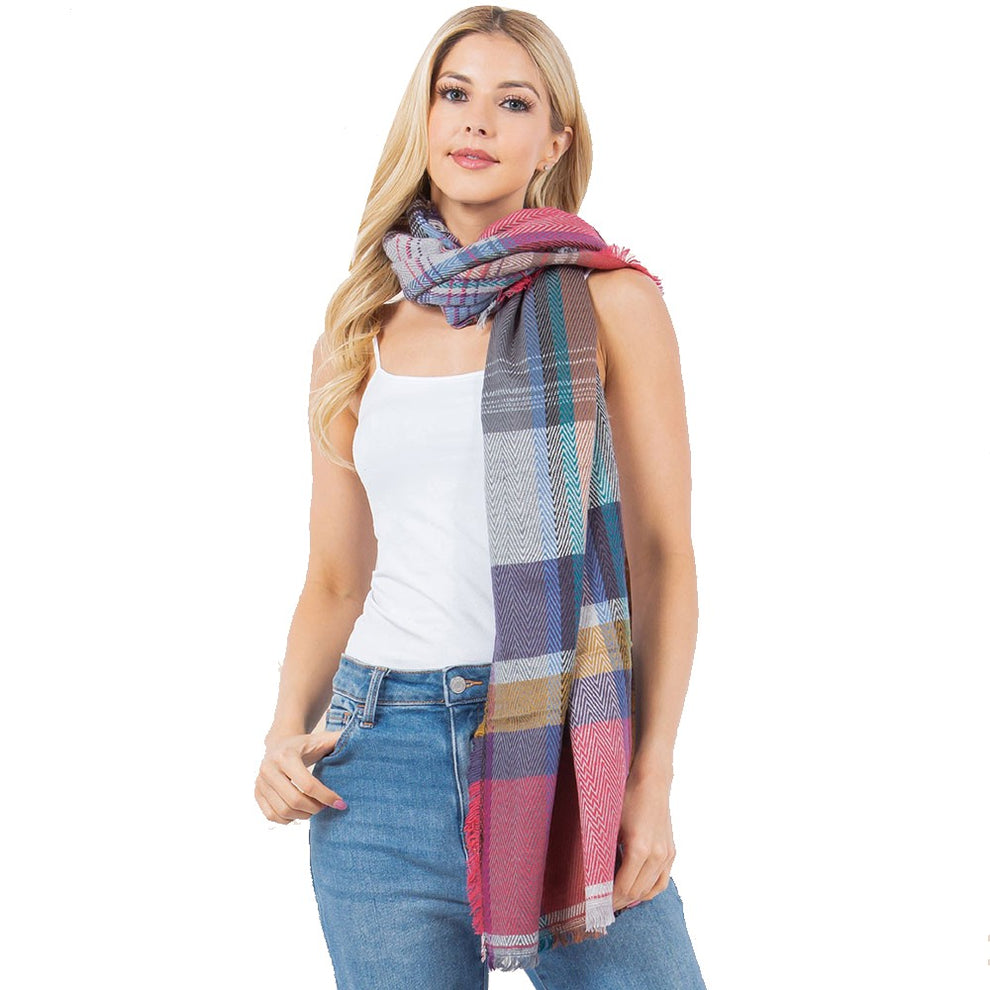 Oversized Frayed Edge Soft Weave Plaid Scarf (Pink) – Salty Home